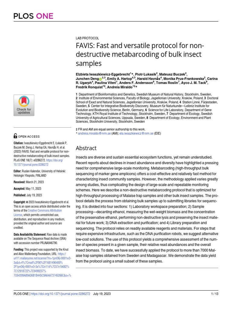 FAVIS: Fast and Versatile Protocol For Non-Destructive Metabarcoding of ...