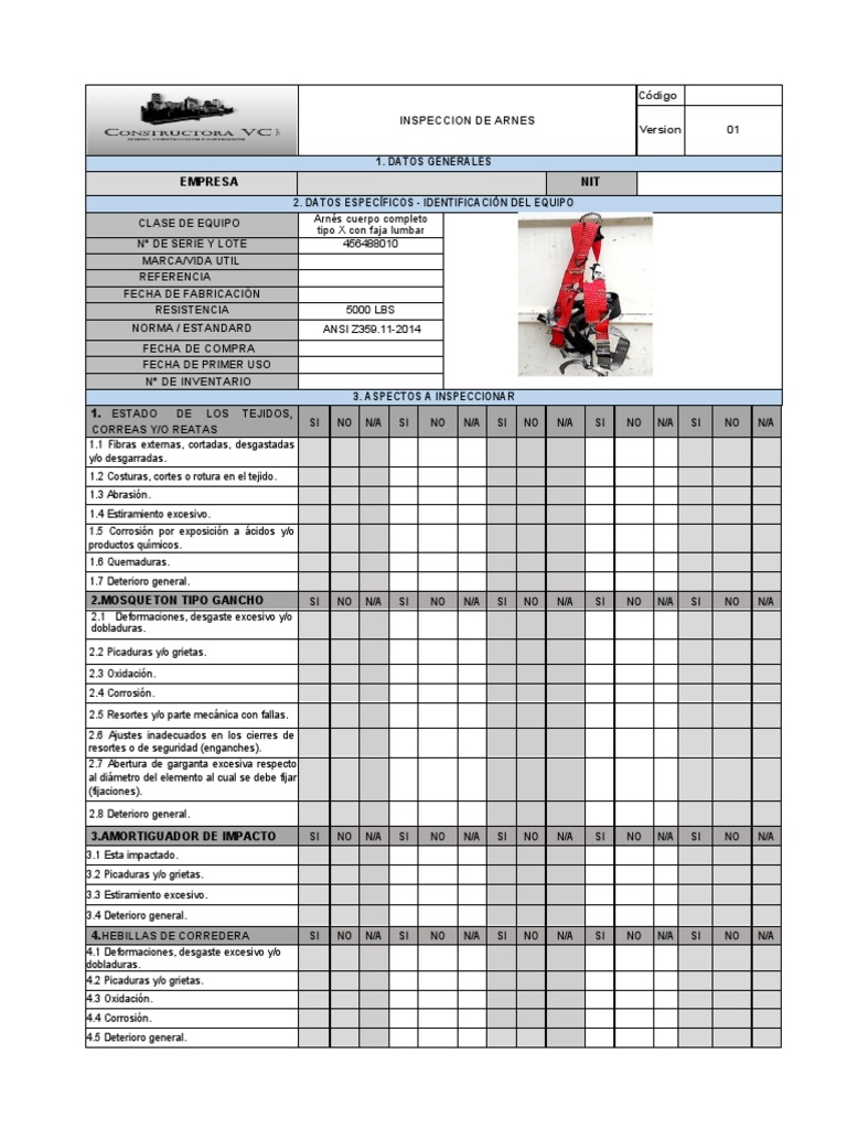 Inspeccion - Arnes | PDF | Materiales