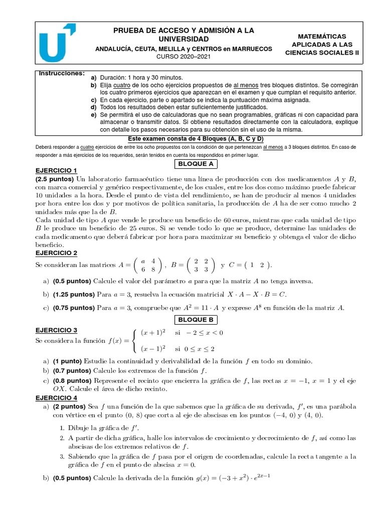 EXTRA - SUPLENTE - Modelo-1-Enunciados (Mat-Ap-2021) | Descargar gratis PDF | Matriz ...