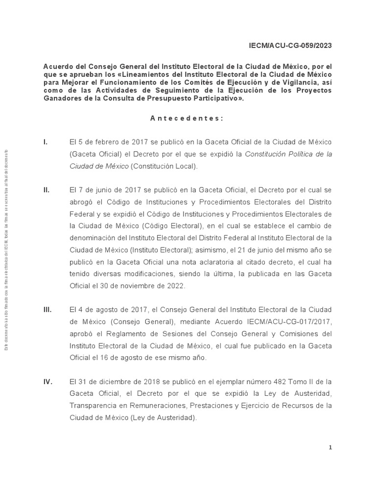 Iecm Acu CG 059 2023 | PDF | Participación pública | Ciudad de México
