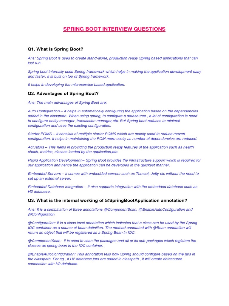 Spring Boot Interview Question Pdf Spring Framework Class Computer Programming