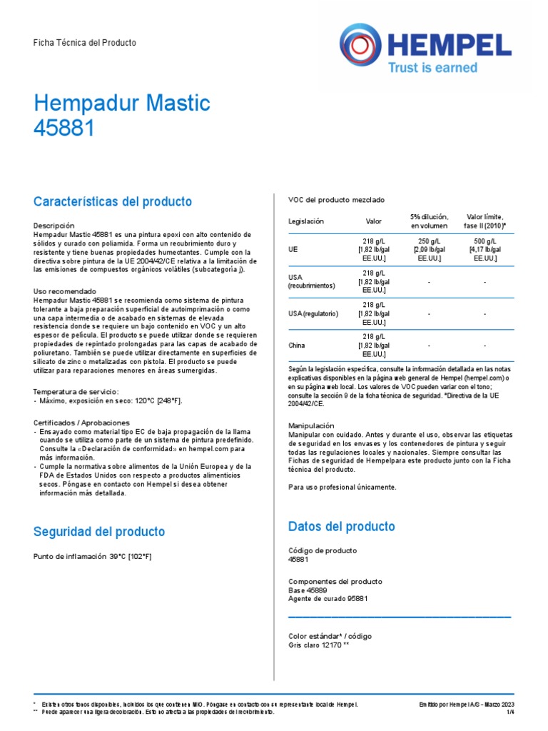Hempadur Mastic 45881 | PDF | Materiales | Química