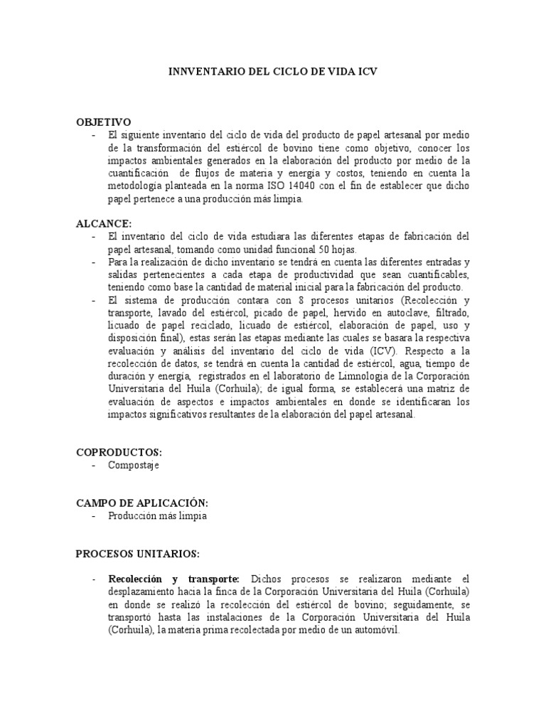 Innventario Del Ciclo de Vida Icv | PDF | Evaluación del ciclo de vida | Papel