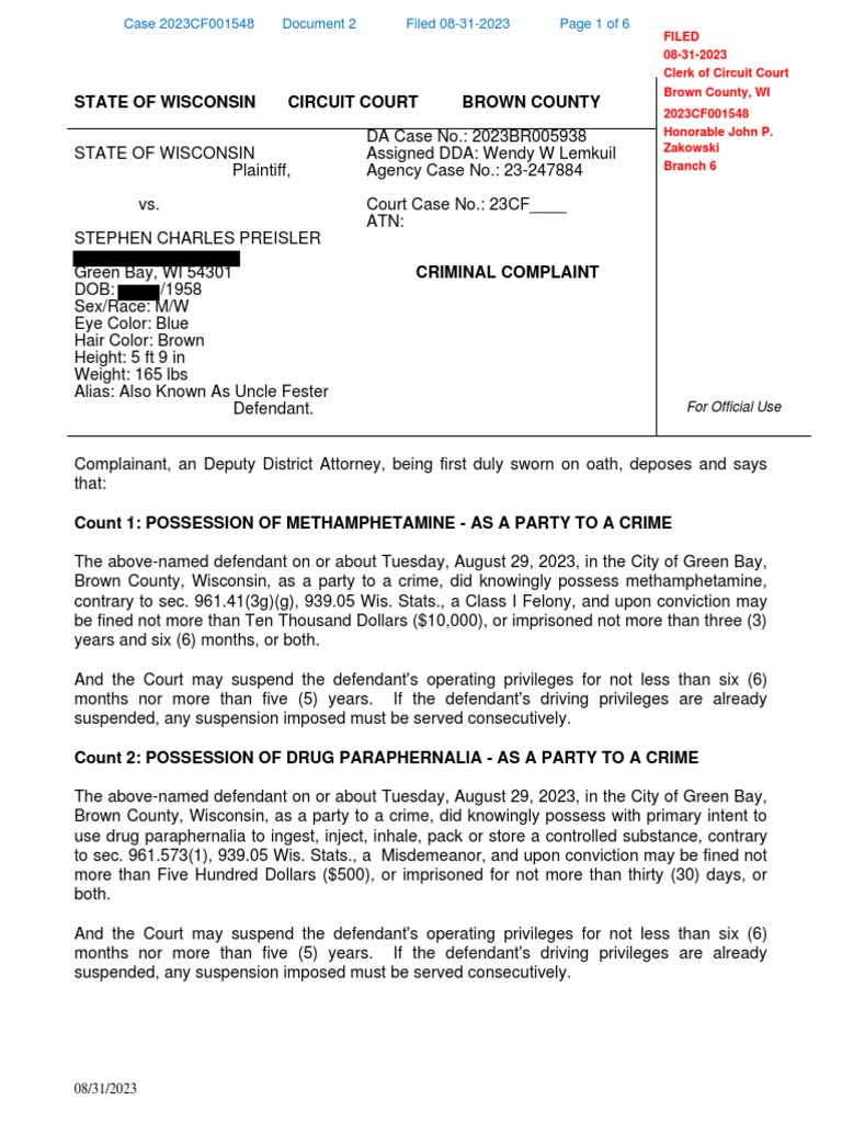 New Charges Against "Uncle Fester" | PDF | Wisconsin Circuit Courts | Bail