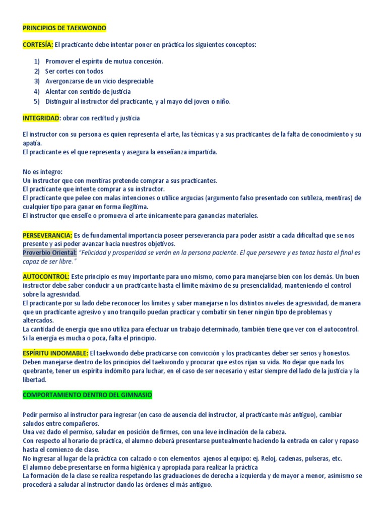 Principios de Taekwondo | PDF | Taekwondo