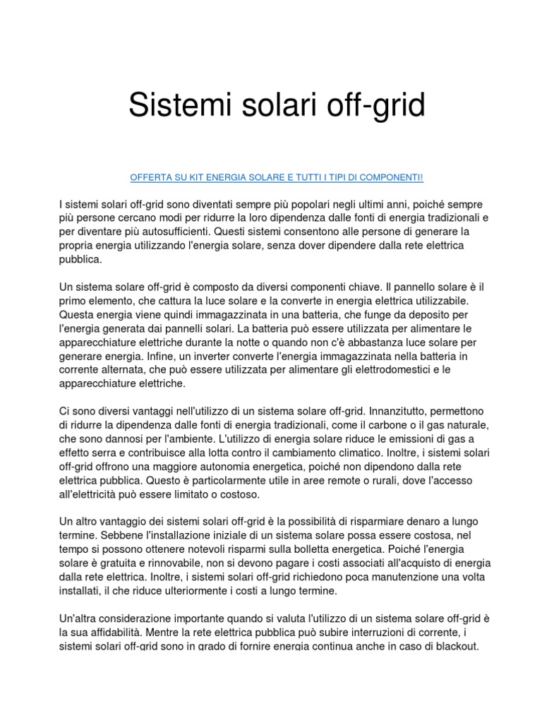 Sistemi Solari Off-Grid | PDF