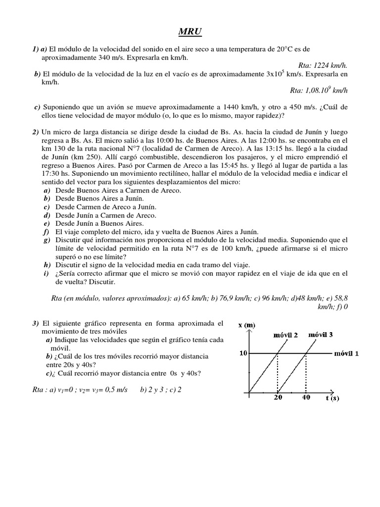 Ejercicios MRU | PDF | Velocidad | Tren
