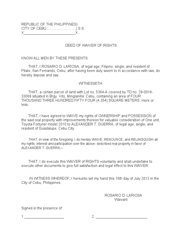 Deed of Waiver of Rights | PDF | Environmental Law | Natural Resources Law