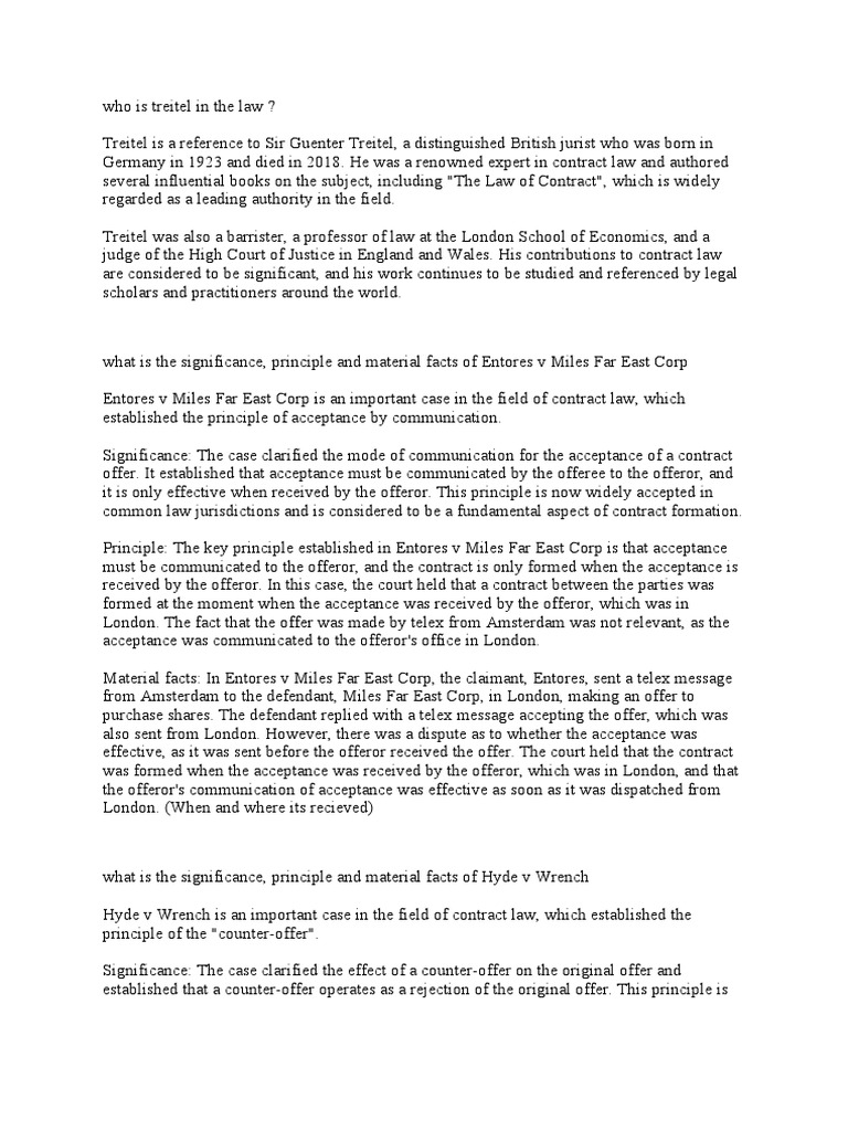 who is treitel in the law | PDF | Offer And Acceptance | Misrepresentation