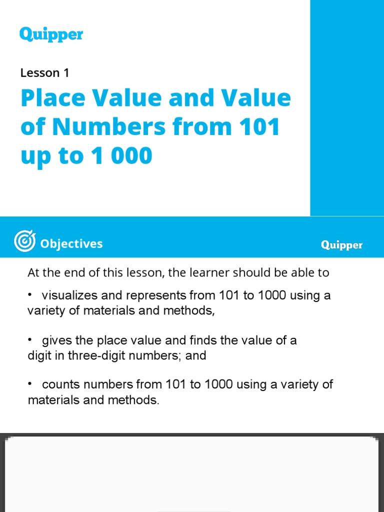 L1 Place Value and Value of Numbers From 101 Up To 1 000 | PDF ...
