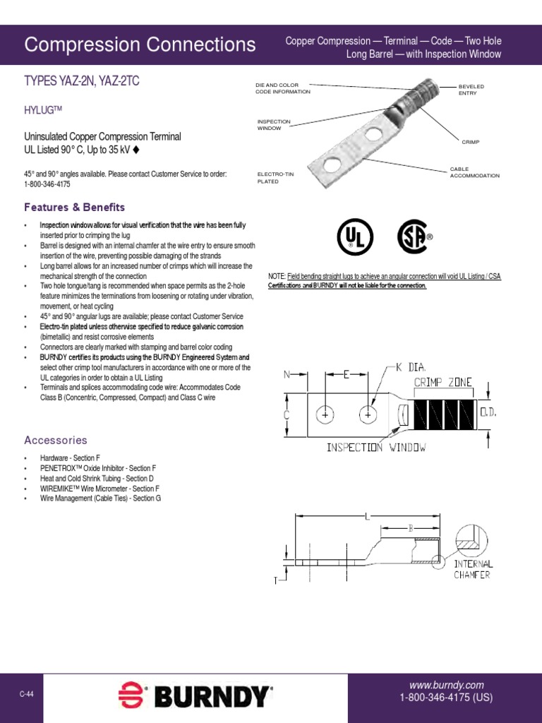 BURNDY - Master - Catalog 2 Hole Long Barrel Lugs | PDF | Wire ...