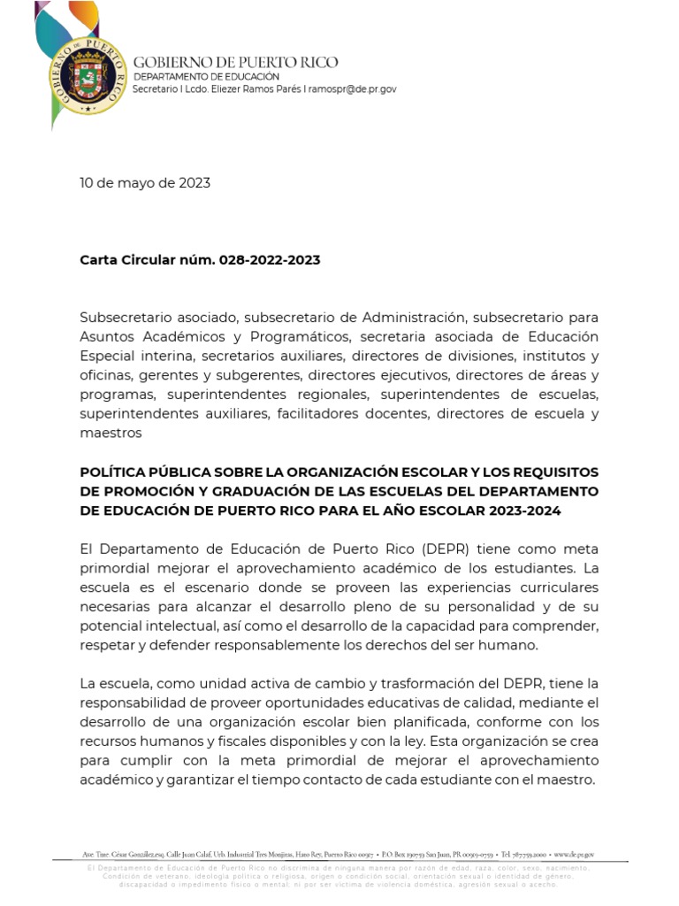 Carta Circular Num. 28 2022 2023 Firmado | PDF | Enseñando | Educación de la primera infancia