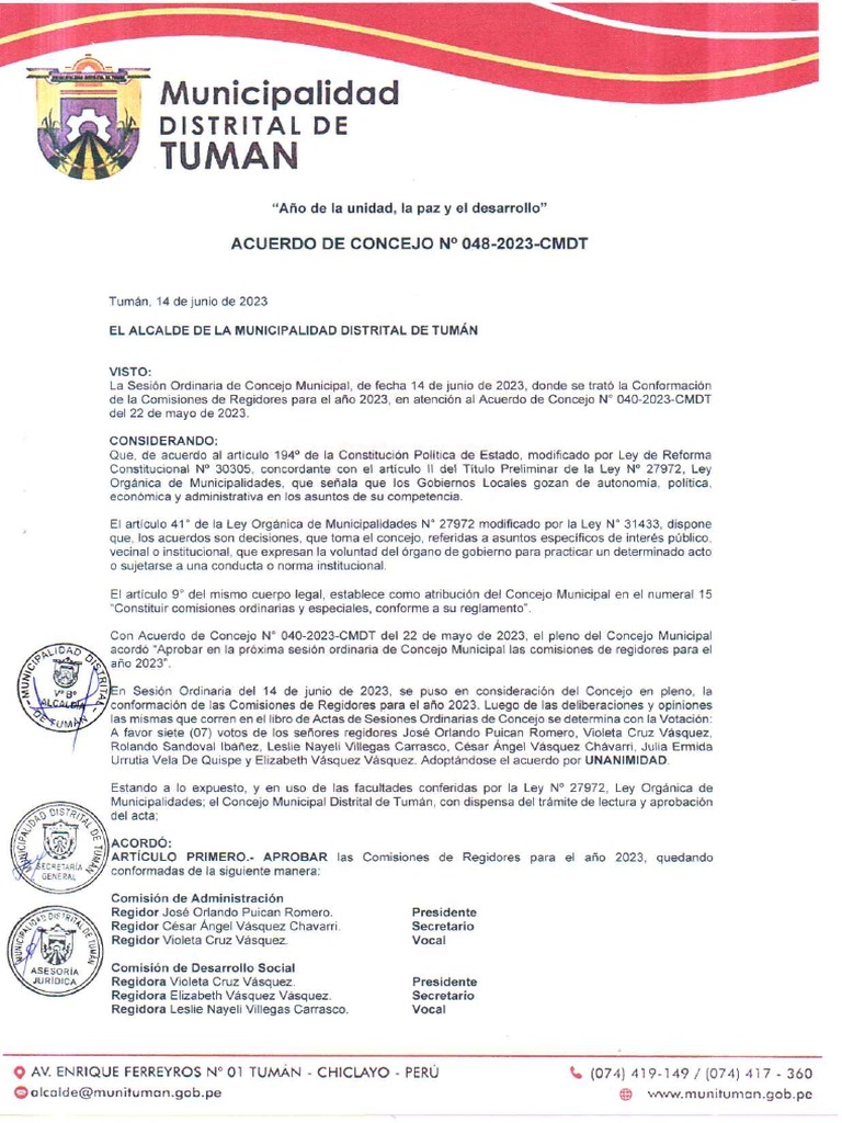 Acuerdo de Consejo #048-2023-CMDT | PDF