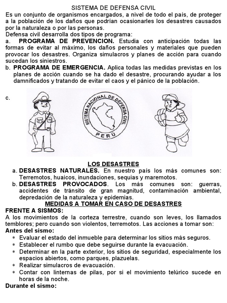 Sistema de Defensa Civil para Quinto de Primaria | PDF | Defensa Civil | Temblores