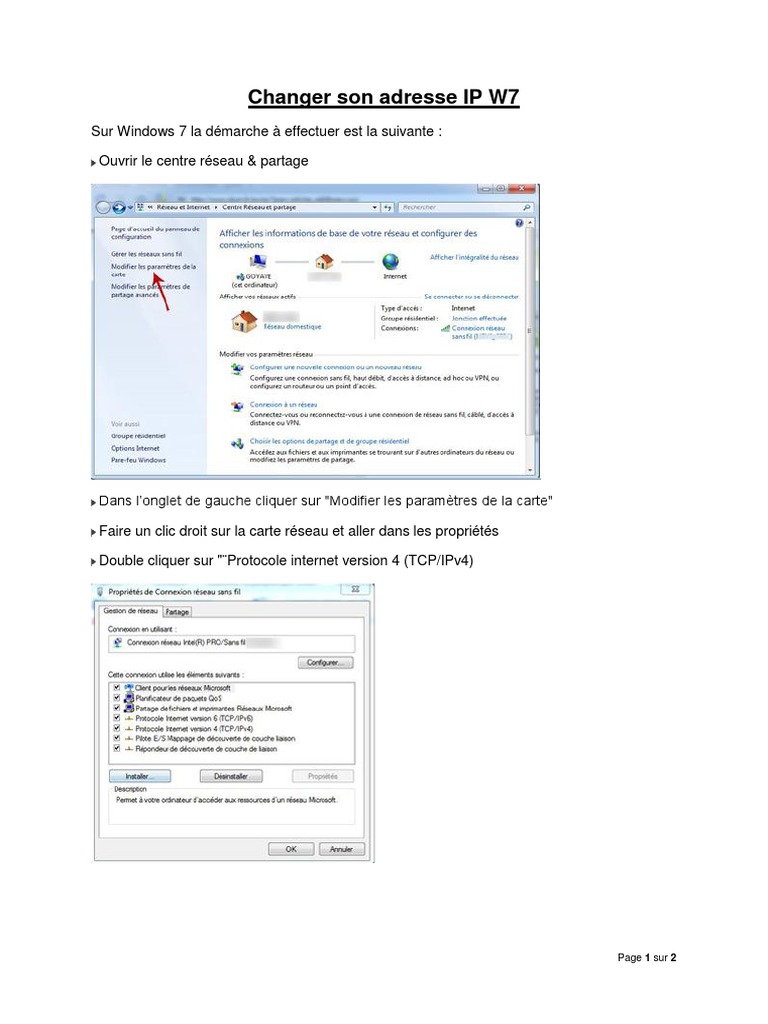 Changer l'adresse IP sous Windows 7 | PDF