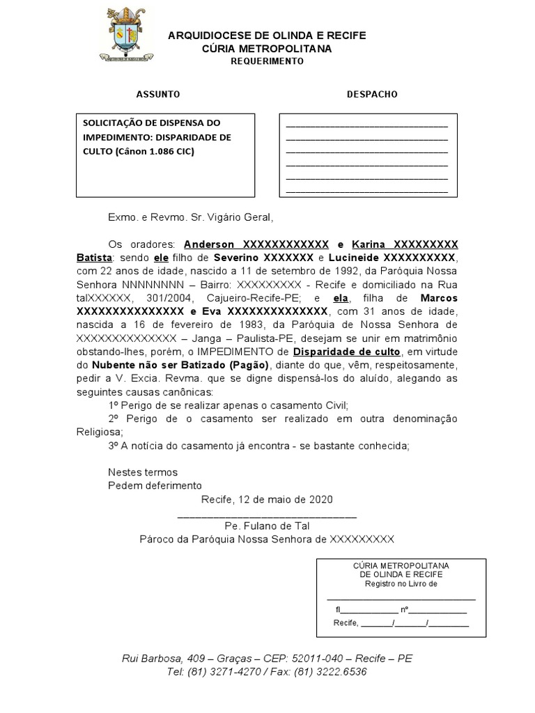 DISPENSA Disparidade de Culto | PDF