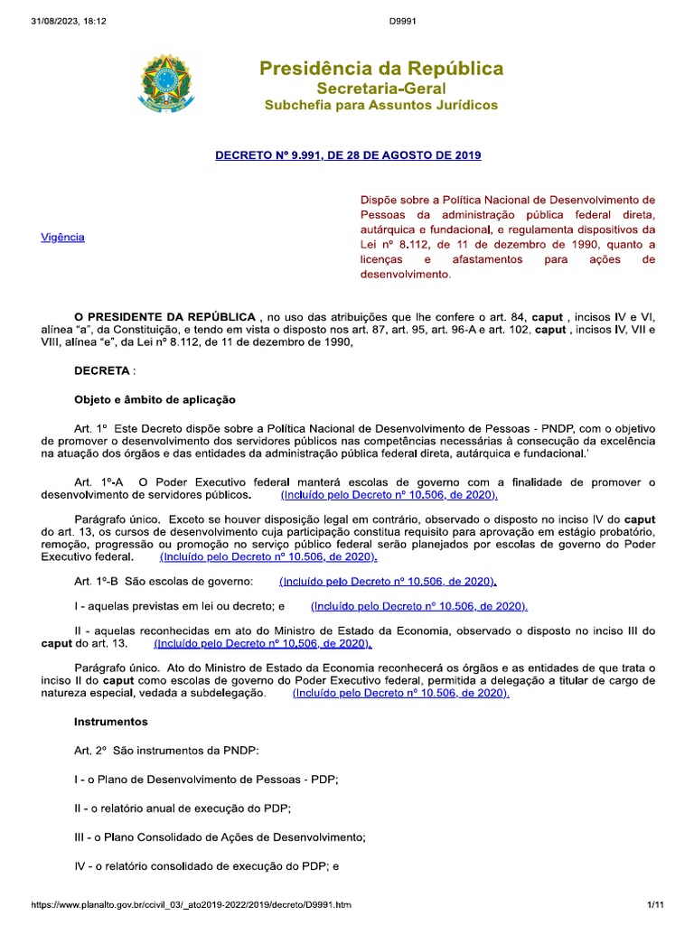Decreto 9991 - 2019 - Política Nacional de Desenvolvimento de Pessoas ...