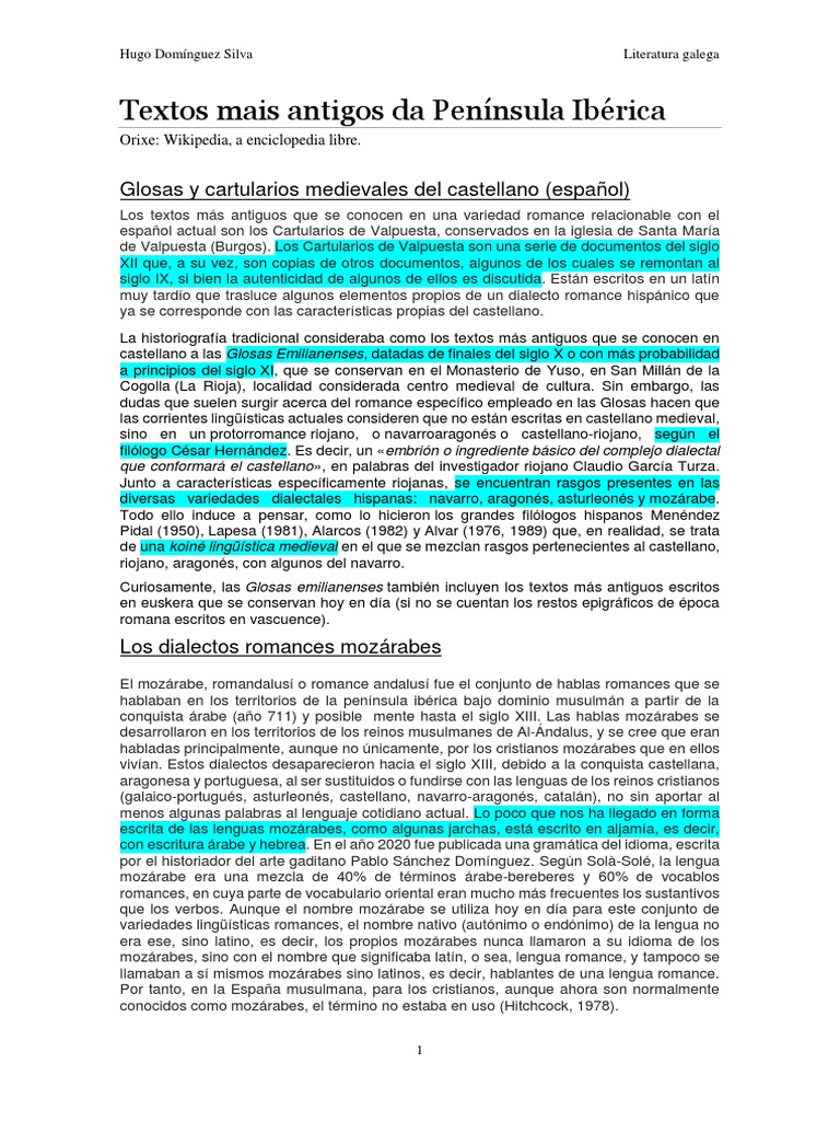 Textos Máis Antigos Da Península Ibérica | PDF | Idiomas | Estudios de ...