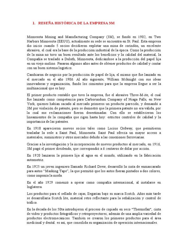 RESEÑA HISTÓRICA DE LA EMPRESA 3M A | PDF | Business | Economias