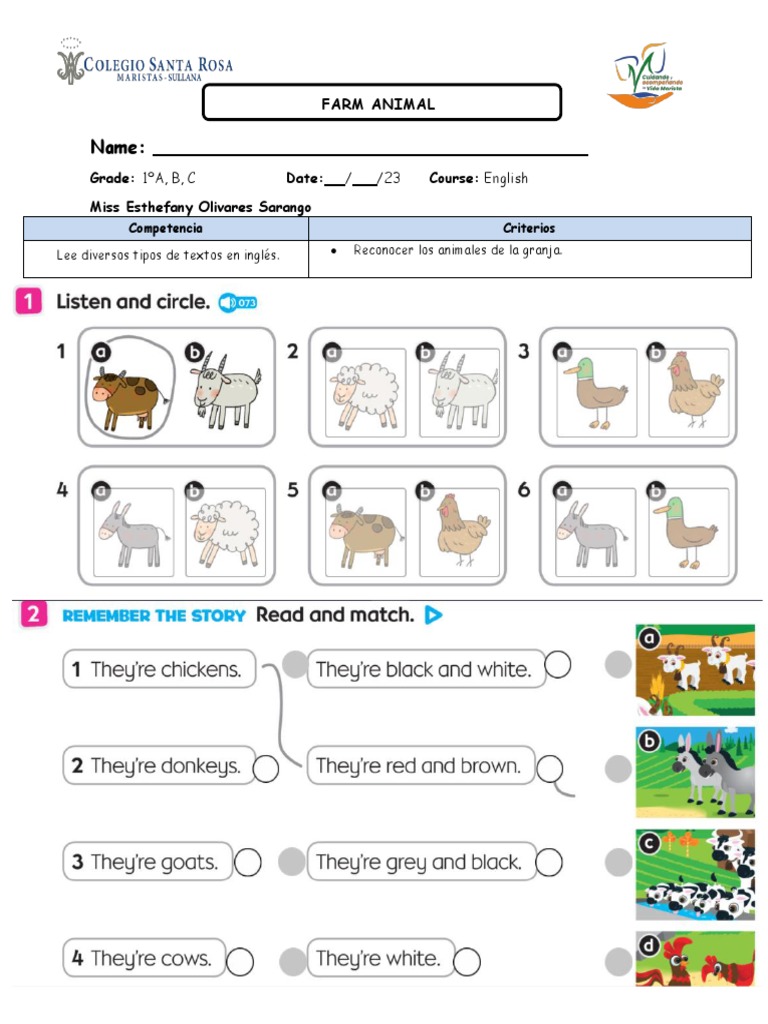 WORKSHEET Farm Animal Story | PDF
