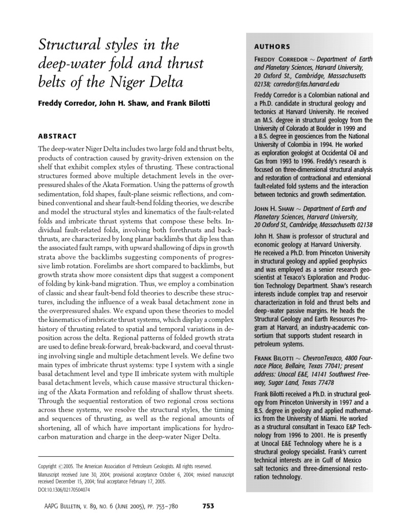 Structural Styles in The Deep-Water Fold and Thrust Belts of | PDF ...