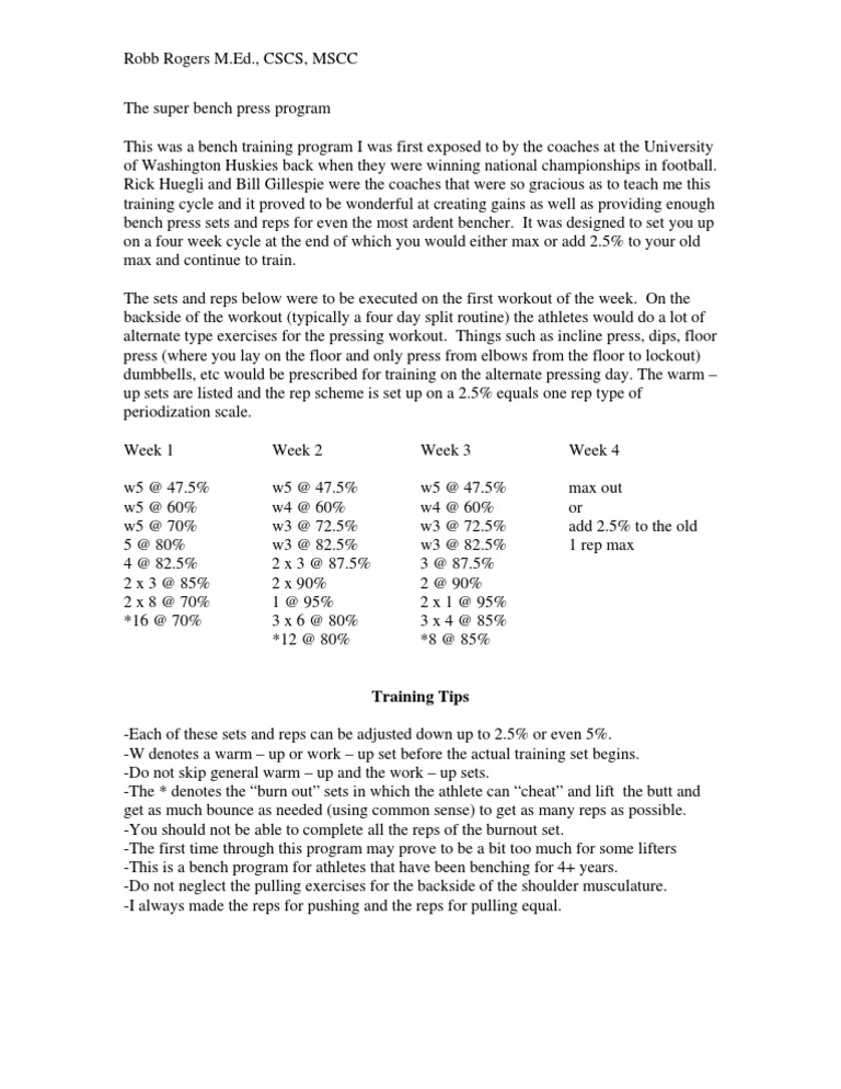 Super Bench Press Program Overview | PDF | Wellness