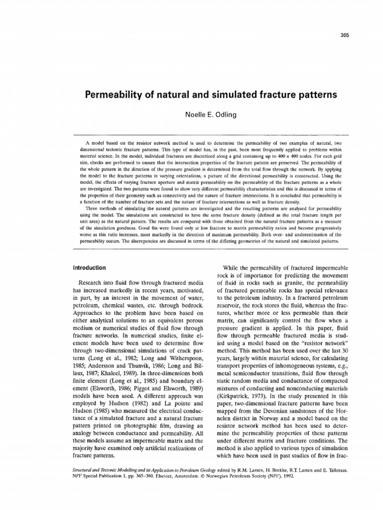 Permeability Of Natural And Simulated Fracture Patterns 1992 Structural