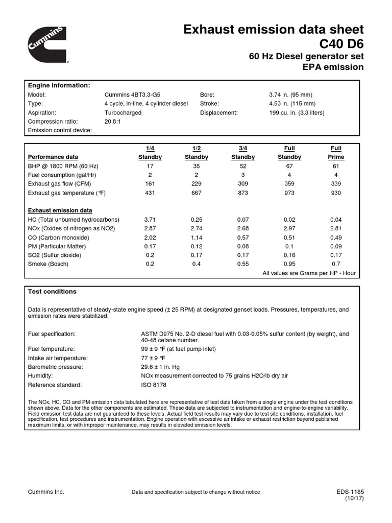 Exhaust Emission Data Sheet - C40 | PDF | Exhaust Gas | Diesel Engine
