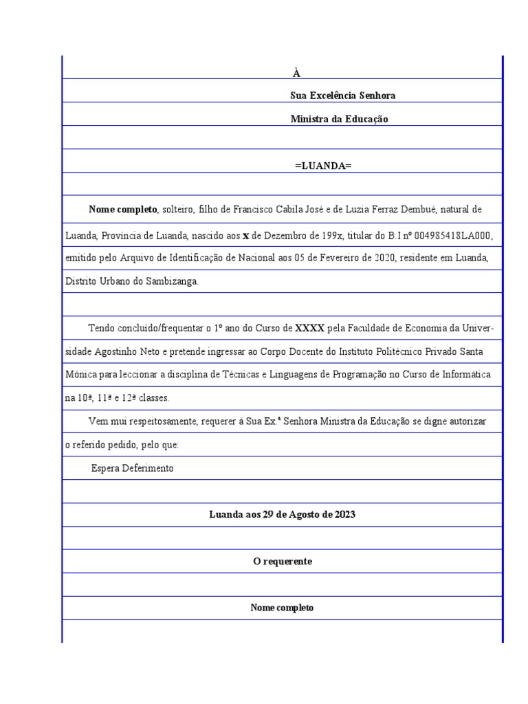 Modelo Do Requerimento | PDF