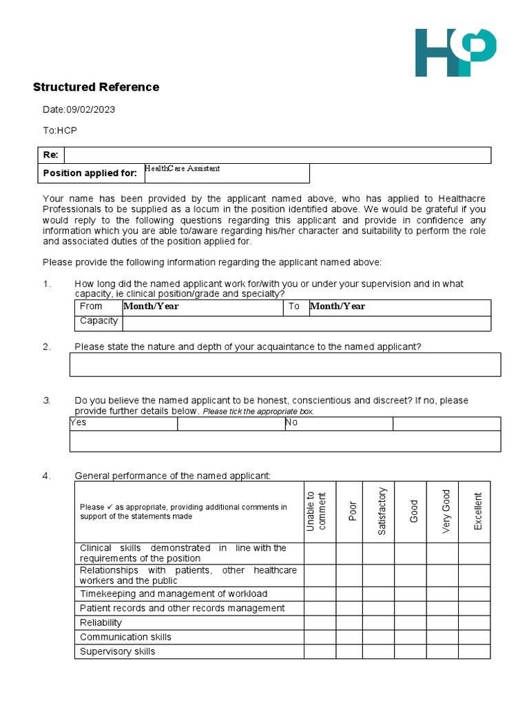 HCP Reference Request Form | PDF | Health Care