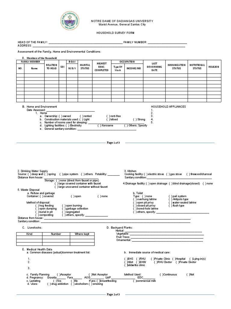 HOUSEHOLD SURVEY FORM 3m | Download Free PDF | Sanitation | Waste