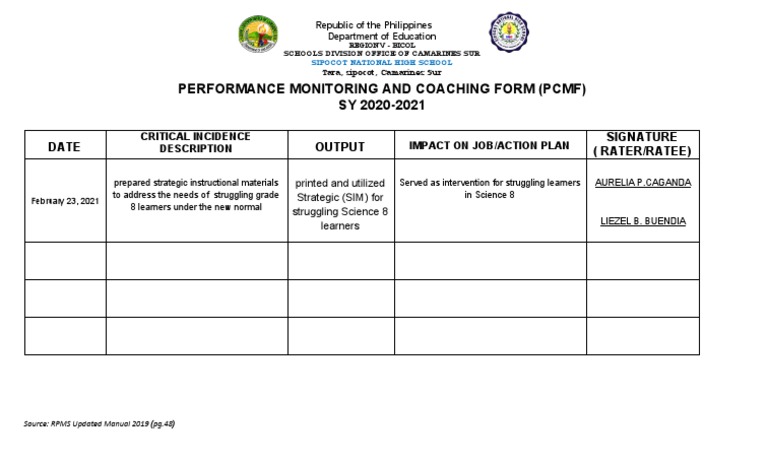 Performance Monitoring and Coaching Form PCMF | PDF
