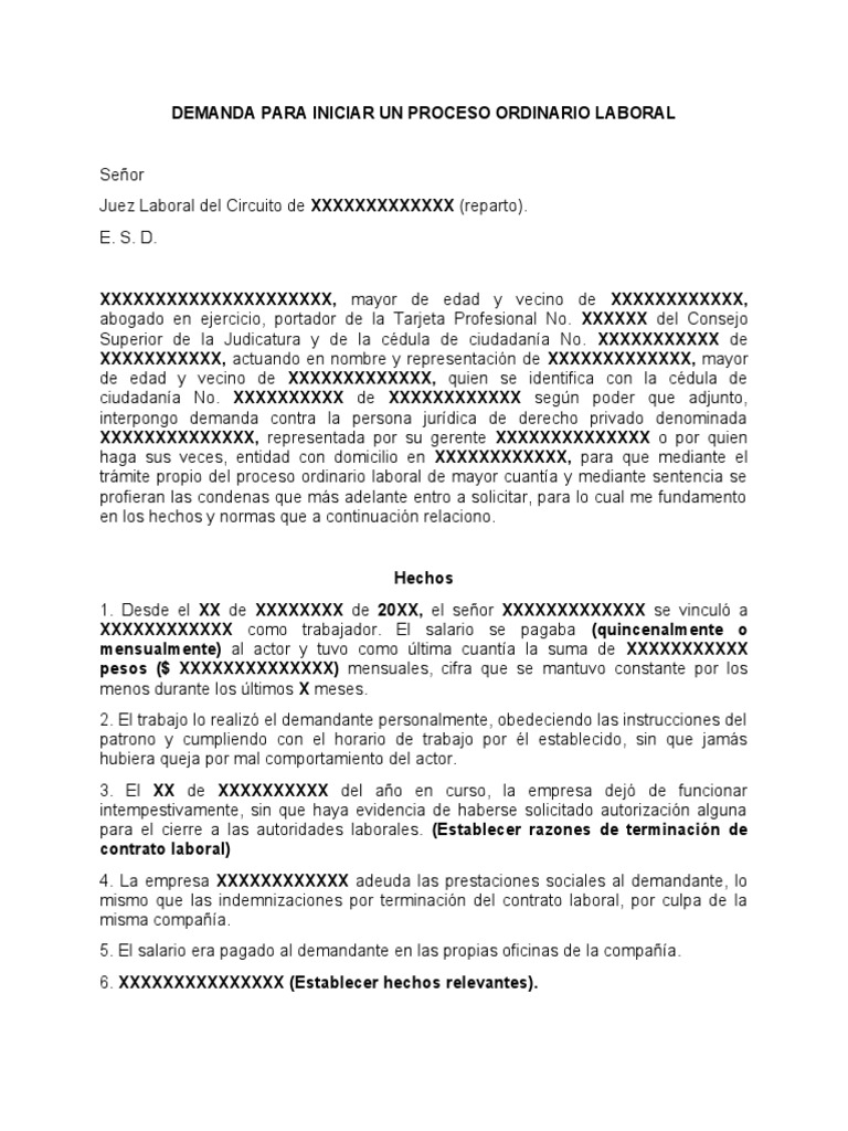 87 Demanda para Iniciar Un Proceso Ordinario Laboral | PDF | Derecho ...