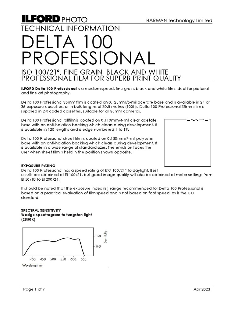 DELTA 100 Technical Data Sheet April 23 | PDF | Film Speed | Exposure ...