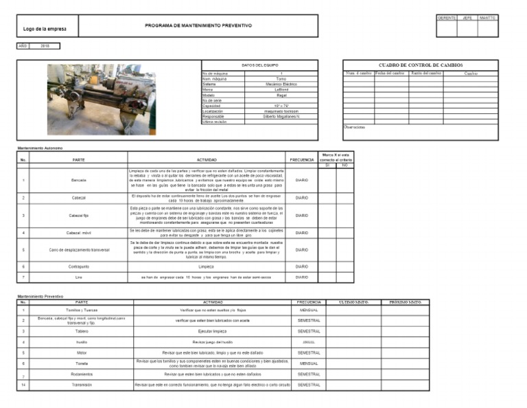 Formato TPM Torno | PDF