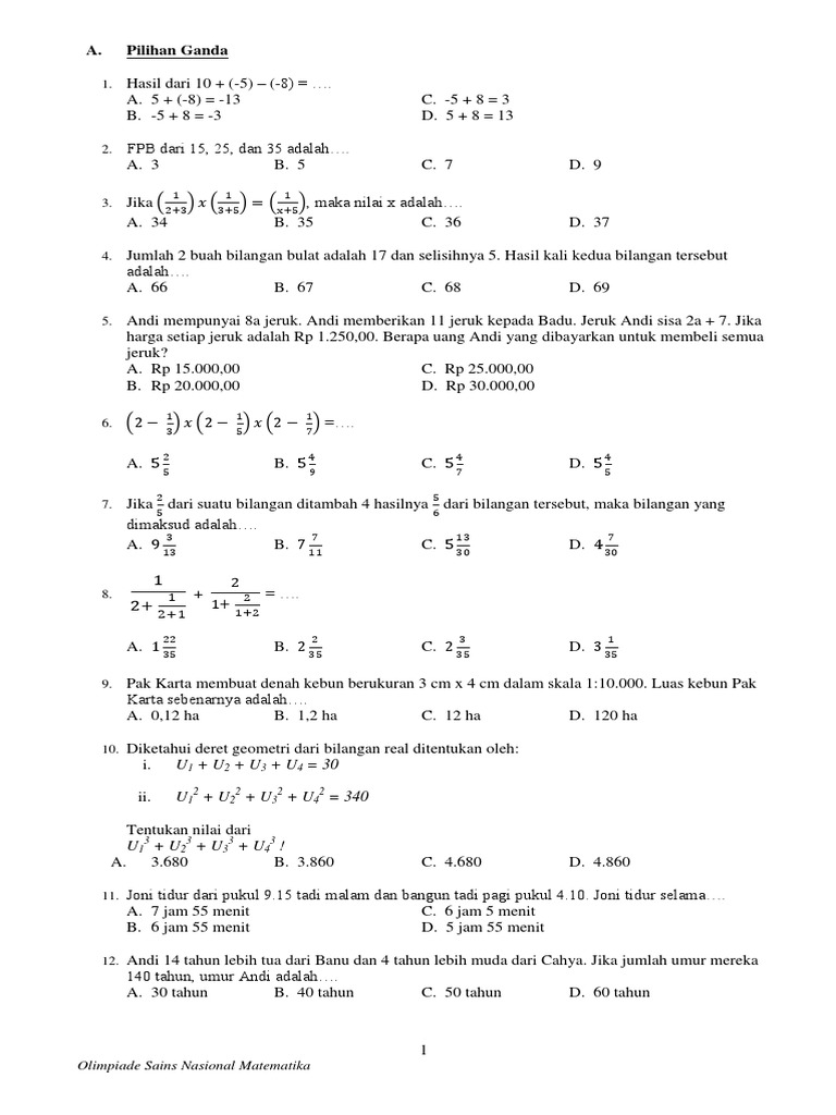 Soal OSN 2023 Paket 1 | PDF | Griya & Taman