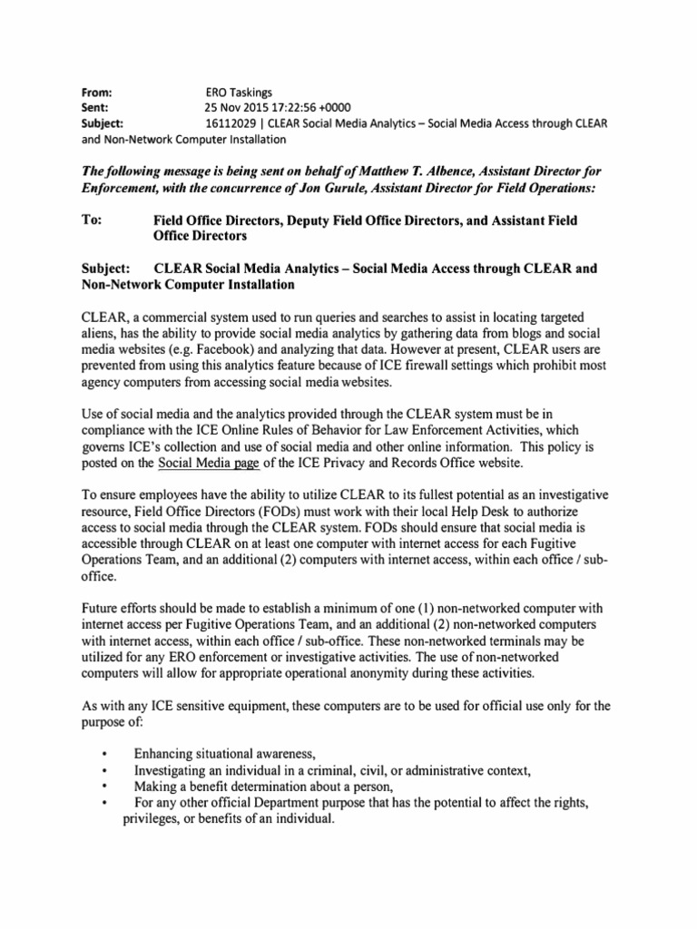 ICE (ERO) April 2021 Production Brennan Center DHS FOIA Social Media ...