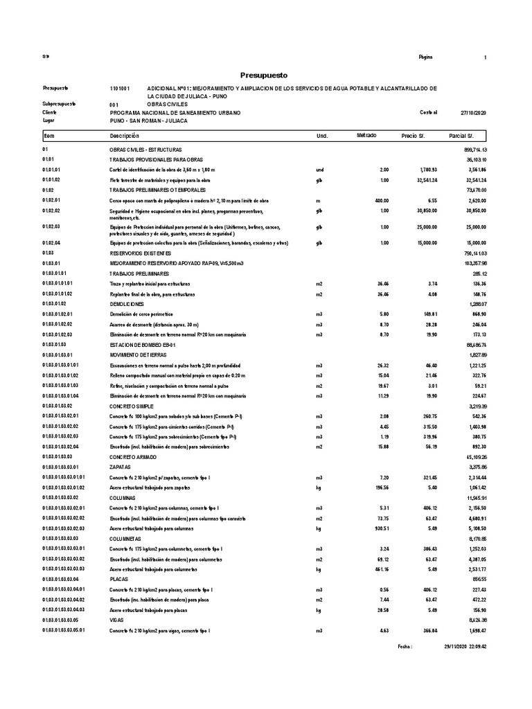 Presupuesto Obras Civiles | PDF | Hormigón | Fundación (Ingeniería)