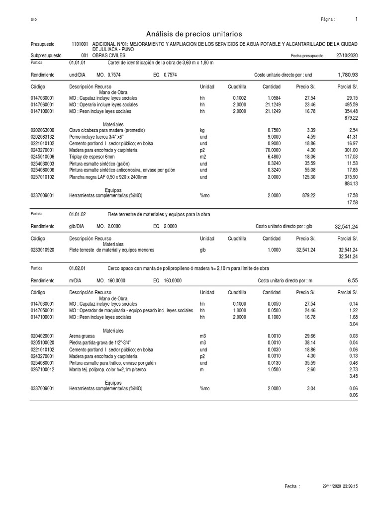 APU - S Obras Civiles | PDF | Hormigón | Ingeniería de Edificación