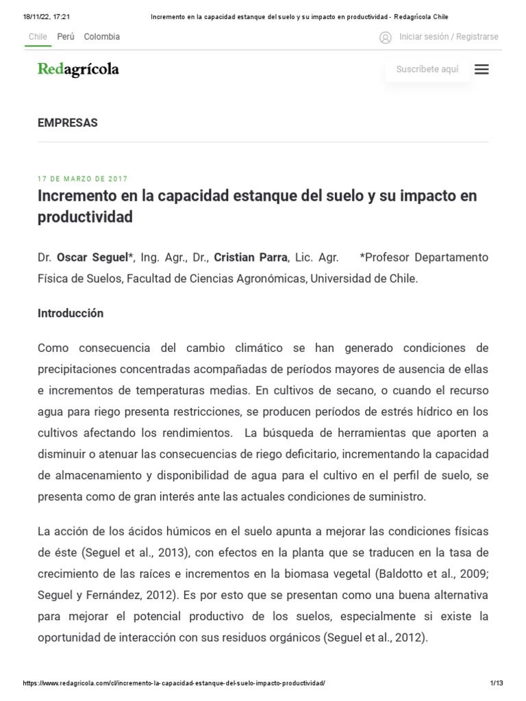 Incremento en La Capacidad Estanque Del Suelo y Su Impacto en ...