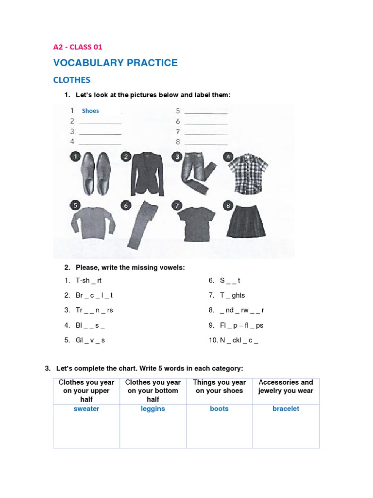 Class_1_-_Vocabulary_and_Grammar_Practice_1 | PDF | Clothing | Softlines (Retail)