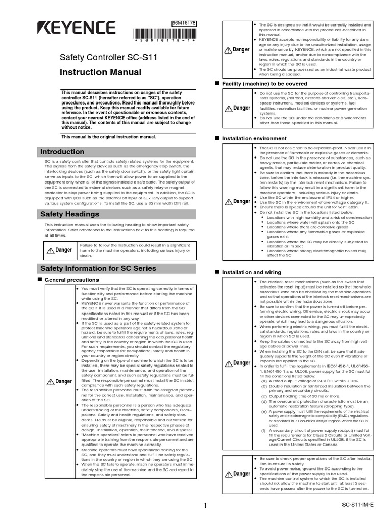 Instruction Manual: Safety Controller SC-S11 | Download Free PDF ...