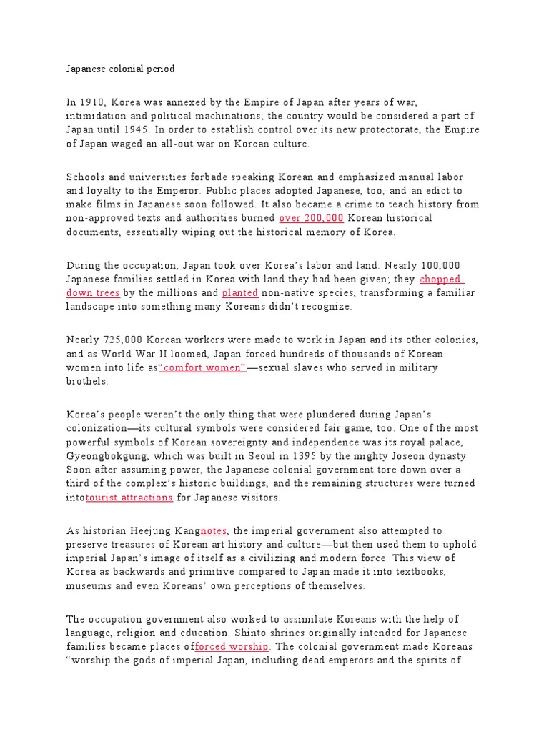 Japanese Colonial Period | PDF | Korea Under Japanese Rule | Empire Of ...