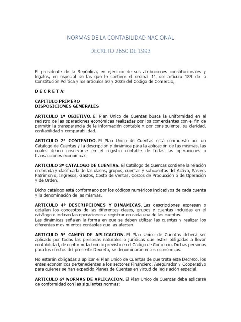 Normas de La Contabilidad Nacional Decreto 2650 de 1993 | PDF ...