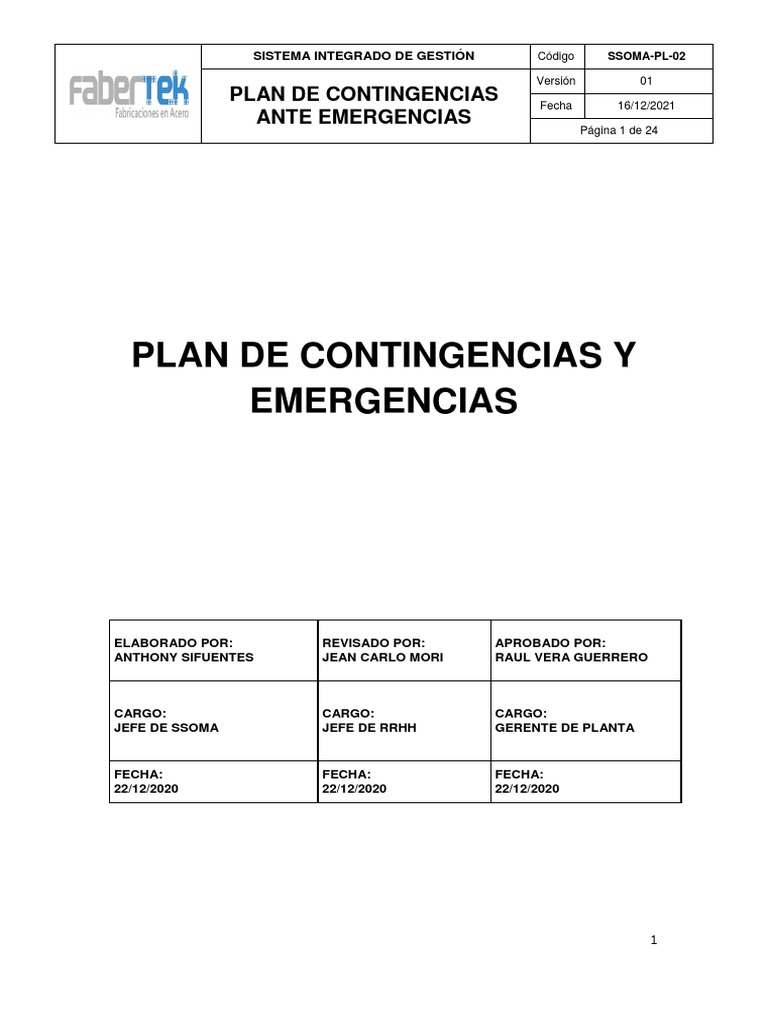 Plan de Contingencias Ante Emergencias | PDF | Emergencia | Seguridad y salud ocupacional