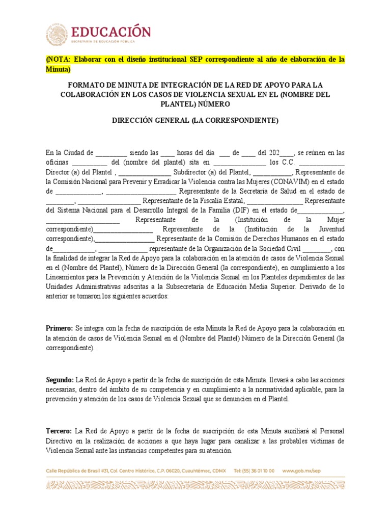 Formato De Una Minuta De Carta