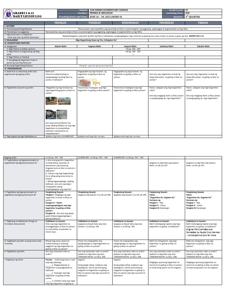 DLL - Esp 4 - Q4 - W9 | PDF