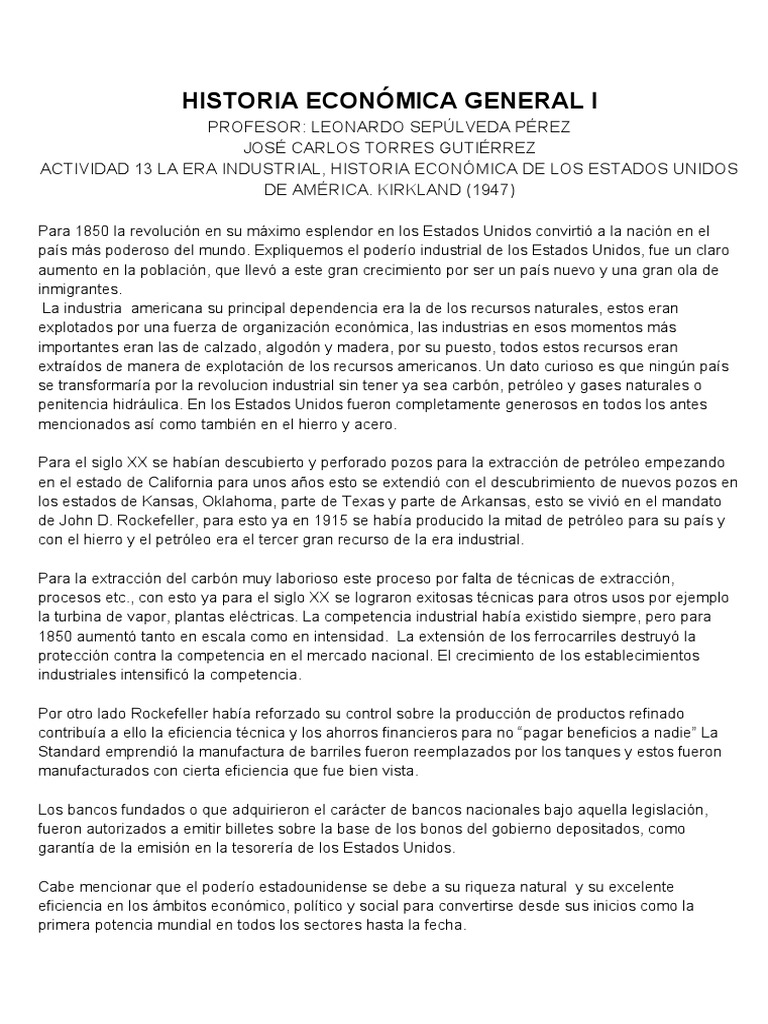 Act 13 Historia Economica de Los Ee - Uu.aa. | PDF | Revolución ...
