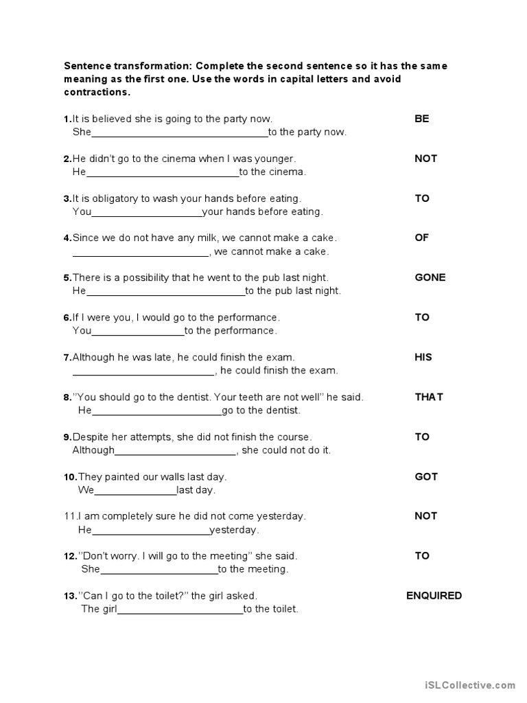 B2 Sentence Transformation Exercises | PDF | Language Arts & Discipline