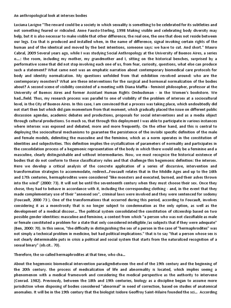 An Anthropological Look At Intersex Bodies Download Free Pdf Gender